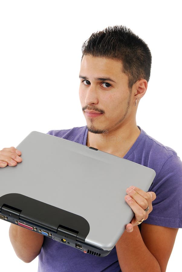 Young man with a computer stock image. Image of male - 18537391