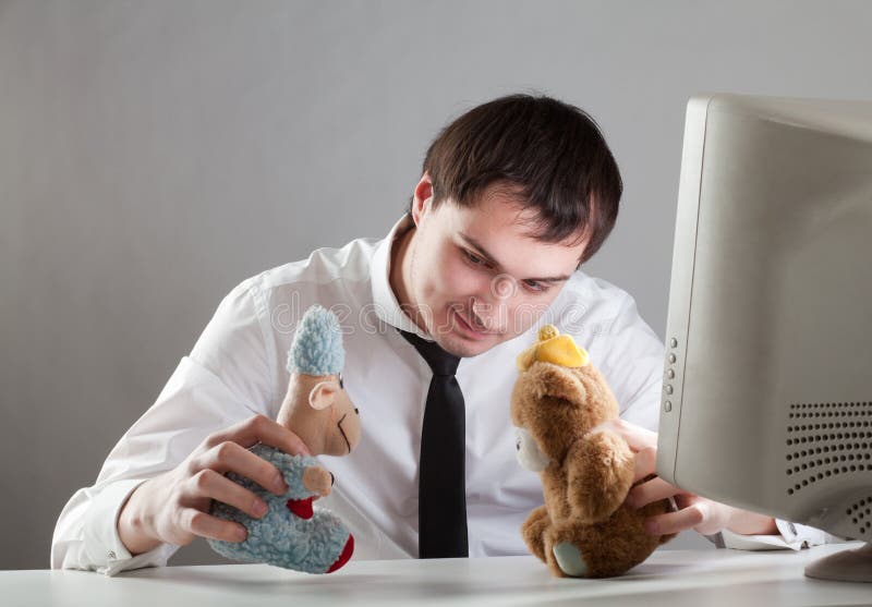 Young man at the computer stock image. Image of exclaim - 23205371