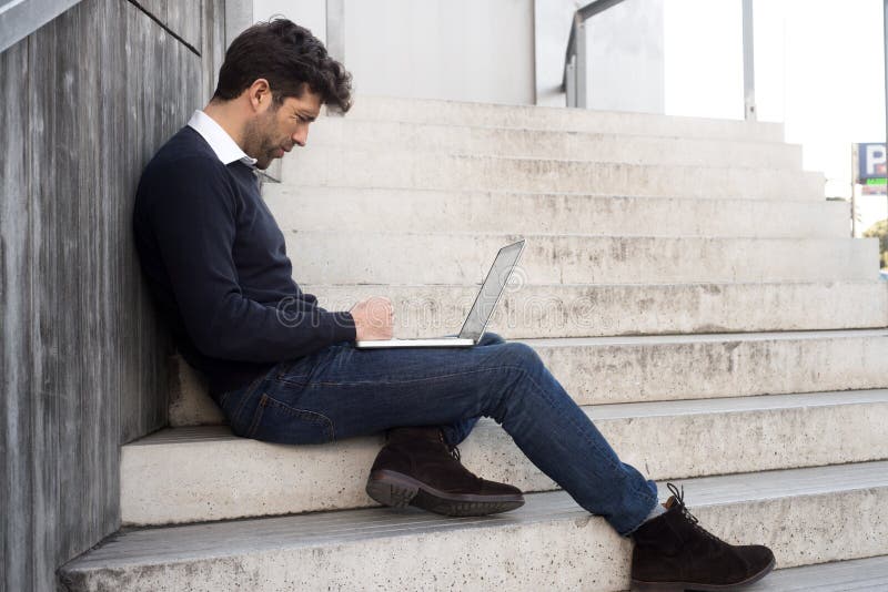 Young Man with Computer and Problems Stock Image - Image of fatigue ...