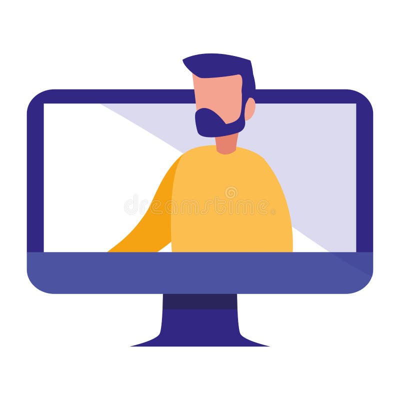 Young man with computer stock vector. Illustration of character - 136083665