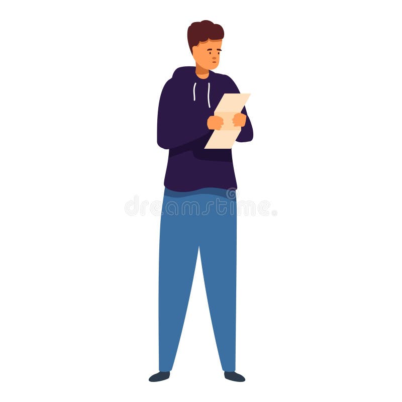 Young Man Reading Instructions Carefully Holding Paper in His Hands Stock Illustration ...