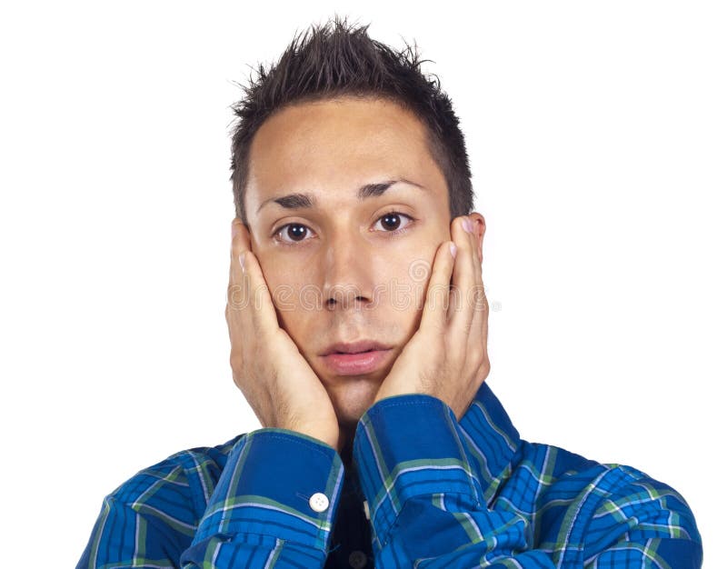 Young man concerned stock photo. Image of concerned, blue - 21672096