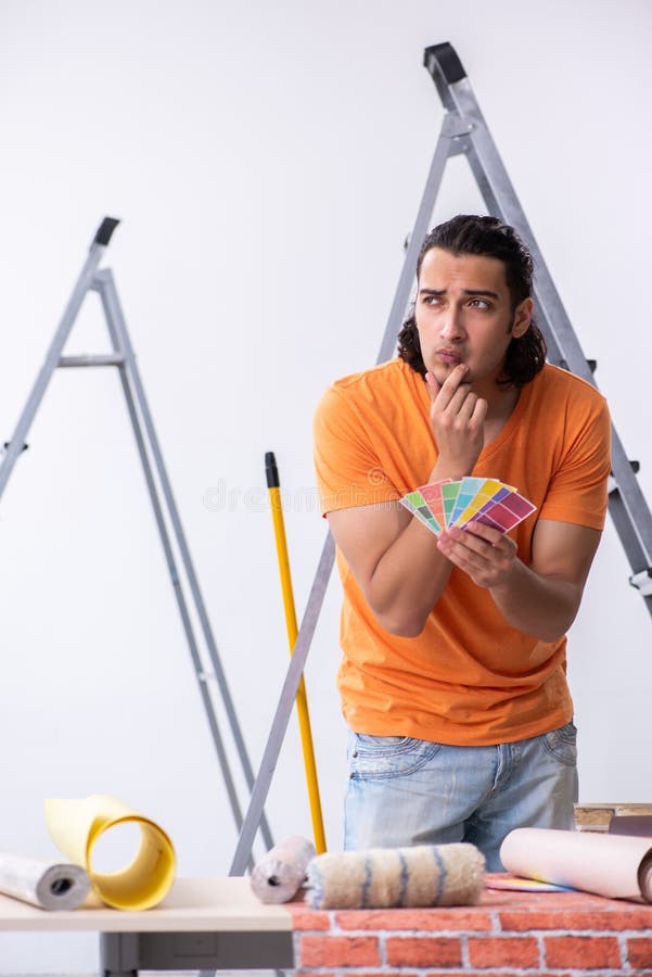 Young Man Contractor Doing Renovation at Home Stock Image - Image of ...