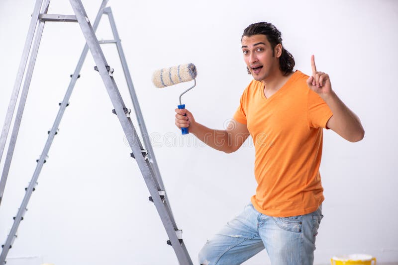 Young Man Contractor Doing Renovation at Home Stock Image - Image of ...