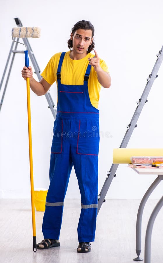 Young Man Contractor Doing Renovation at Home Stock Image - Image of ...