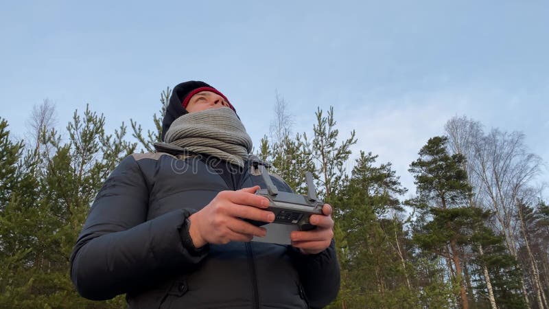 Launch of an Unmanned Aerial Vehicle in the Forest. Quadrocopter ...