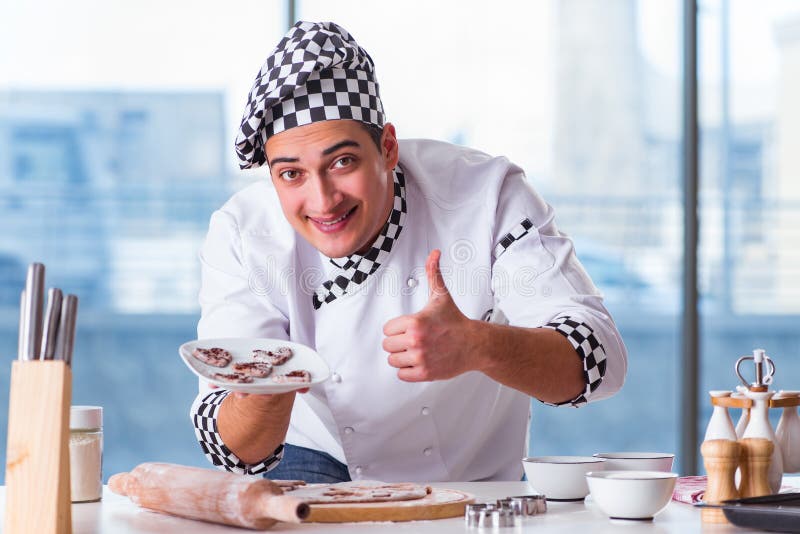 The Young Man Cooking Cookies in Kitchen Stock Image - Image of home ...