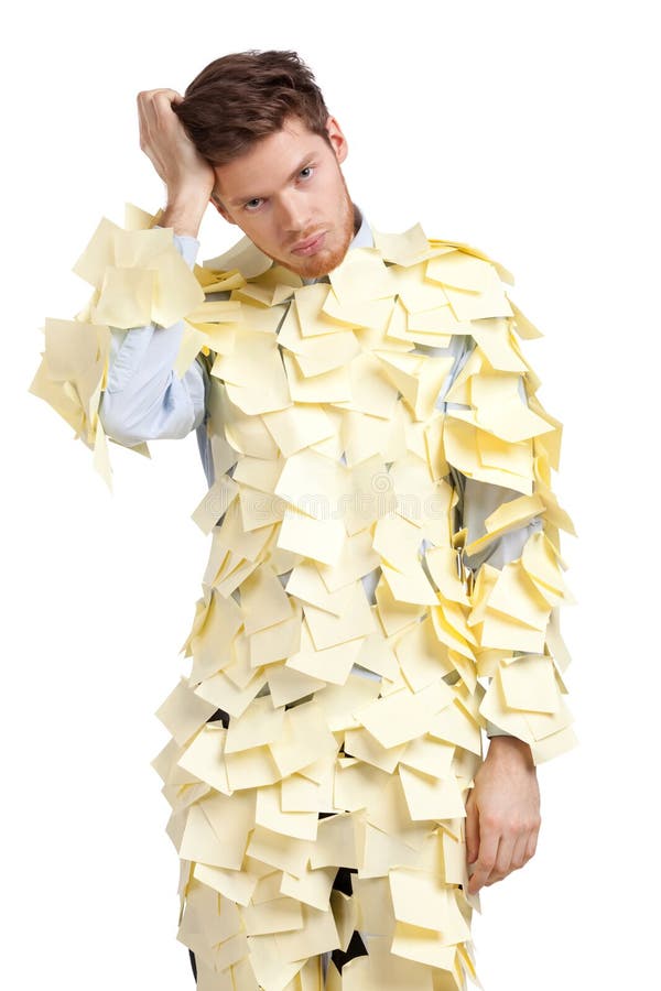 The Young Man Covered with Yellow Sticky Notes Stock Photo - Image of ...