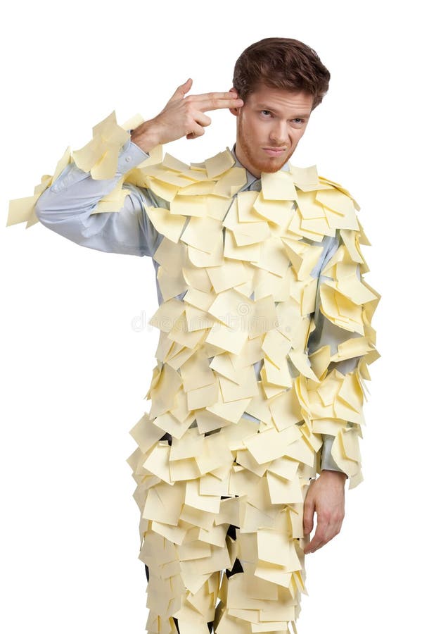 The Young Man Covered with Yellow Sticky Notes Stock Photo - Image of ...