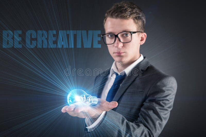 The Young Man in Creative Idea Concept Stock Image - Image of glowing ...