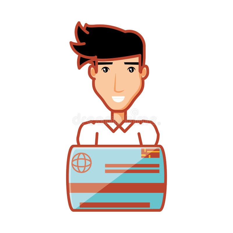 Young man with credit card stock vector. Illustration of design - 141705669