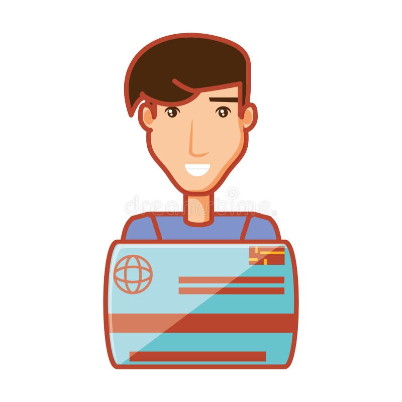 Young man with credit card stock vector. Illustration of style - 141705731