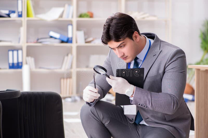 The Young Man during Crime Investigation in Office Stock Image - Image ...