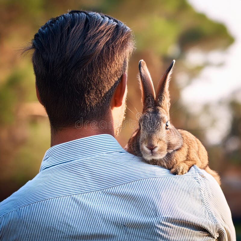 Young Man Cuddling a Rabbit, AI Generated Stock Illustration ...