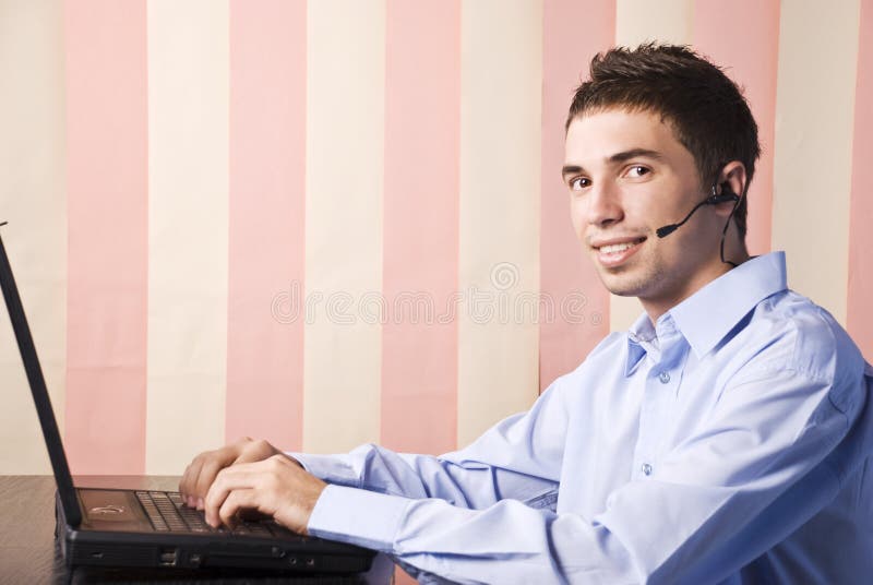 Young Man Customer Service Rep Stock Image - Image of desk, adult: 10931459
