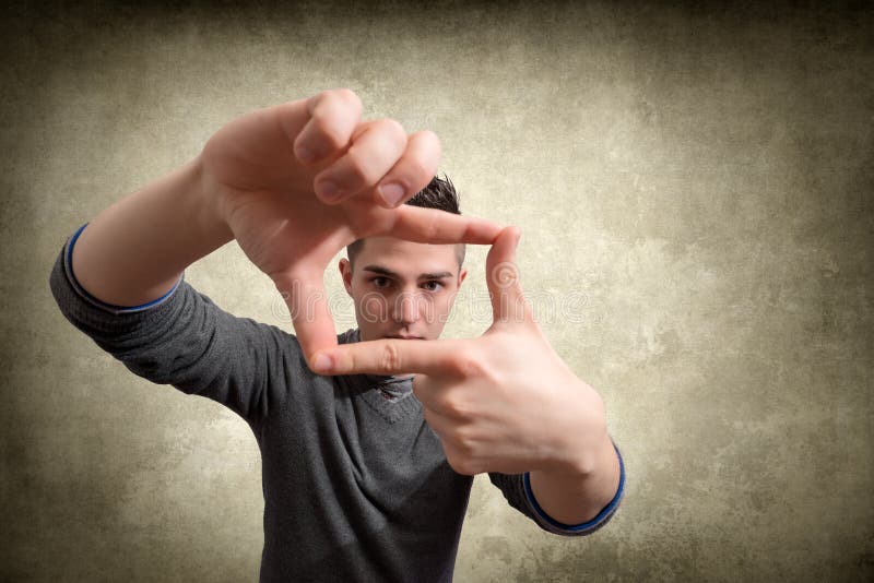 Young man cutting scene stock photo. Image of showing - 93613586