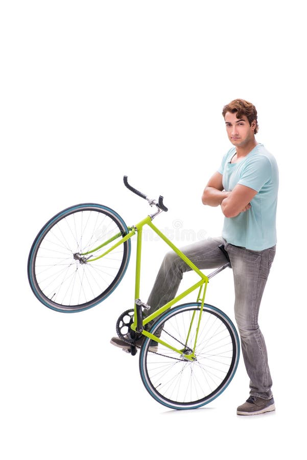 The Young Man with Cycle Isolated on White Stock Image - Image of ...
