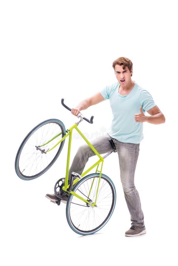 The Young Man with Cycle Isolated on White Stock Photo - Image of bike ...