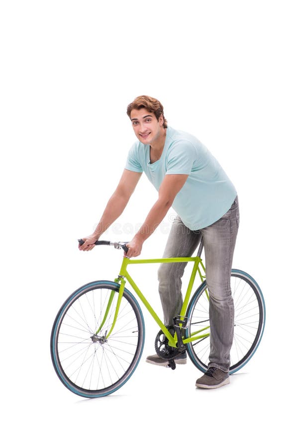 The Young Man with Cycle Isolated on White Stock Photo - Image of ...
