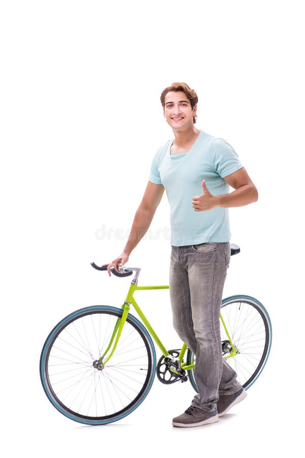The Young Man with Cycle on White Stock Photo - Image of leisure ...