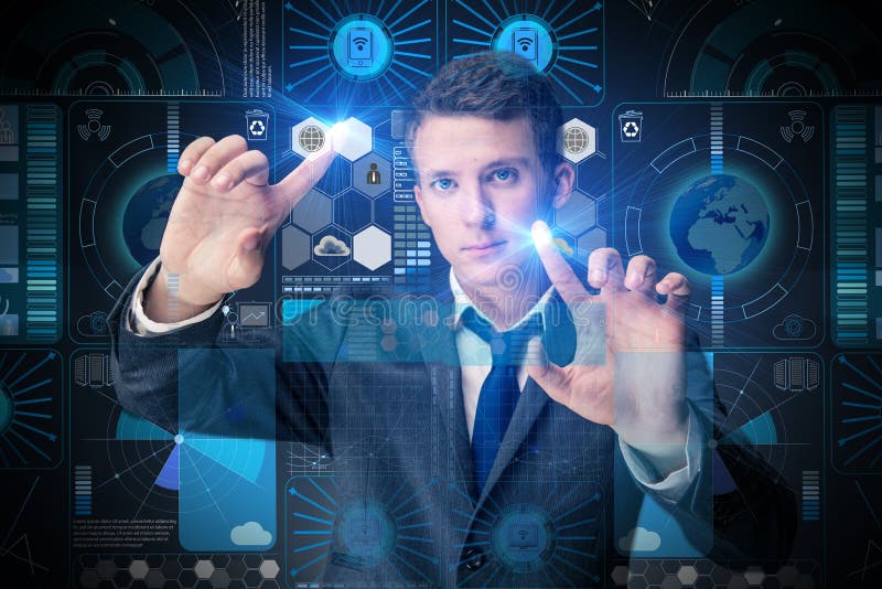 The Young Man in Data Management Concept Stock Photo - Image of global ...