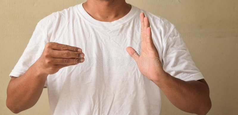 Young Man Deaf Mute Man Showing Number 500 Using Sign Language Stock ...