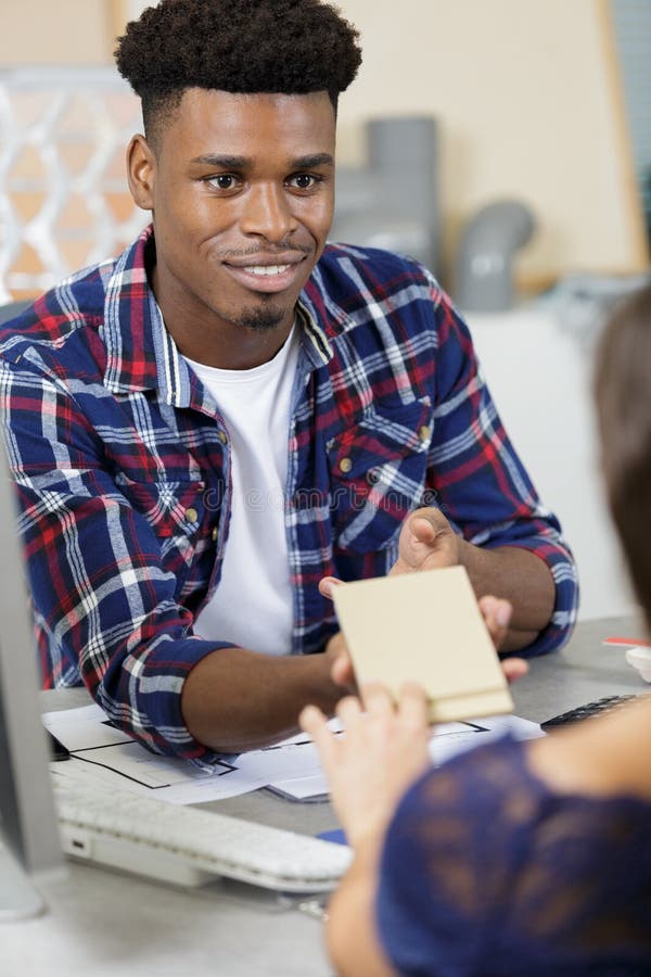Young Man Designer Talking To Customer Stock Photo - Image of designer ...