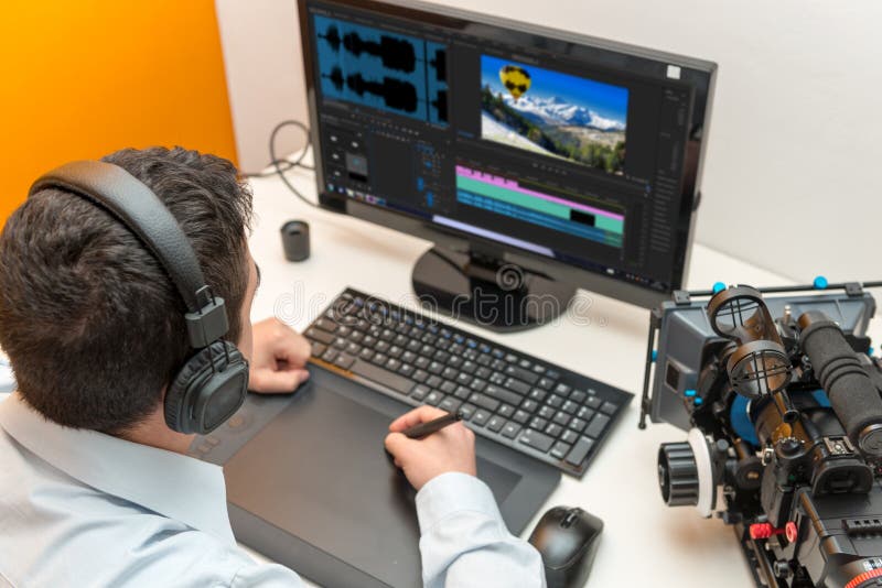 Video Editing with Laptop. Professional Editor. Stock Photo - Image of ...