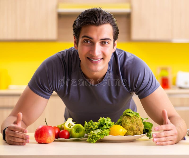Young Man in Dieting and Healthy Eating Concept Stock Photo - Image of ...
