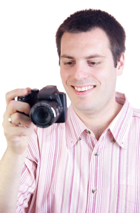 Young Man and Digital Camera Stock Photo - Image of capture, white ...