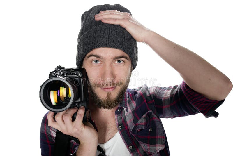 Young Man with Digital Camera Isolated Stock Photo - Image of ...