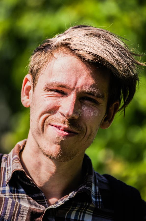 Disheveled Man, with Tousled Hair on Top of the Mountain Stock Photo ...