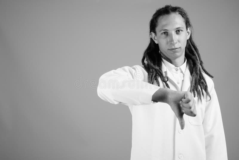 Young Man Doctor with Dreadlocks in Black and White Stock Image - Image ...
