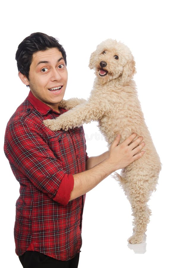 The Young Man with Dog Isolated on White Stock Photo - Image of male ...