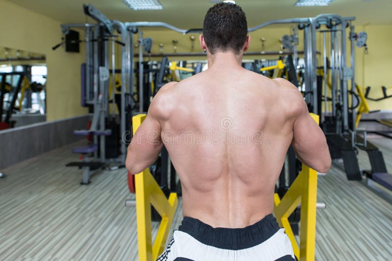 Young Man Doing Back Exercises in the Gym Stock Photo - Image of ...