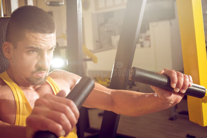 Young Man Doing Chest Workout Stock Image - Image of muscles, flexion ...
