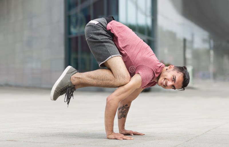 Young Man Doing Handstand Pose on the Street Stock Image - Image of ...