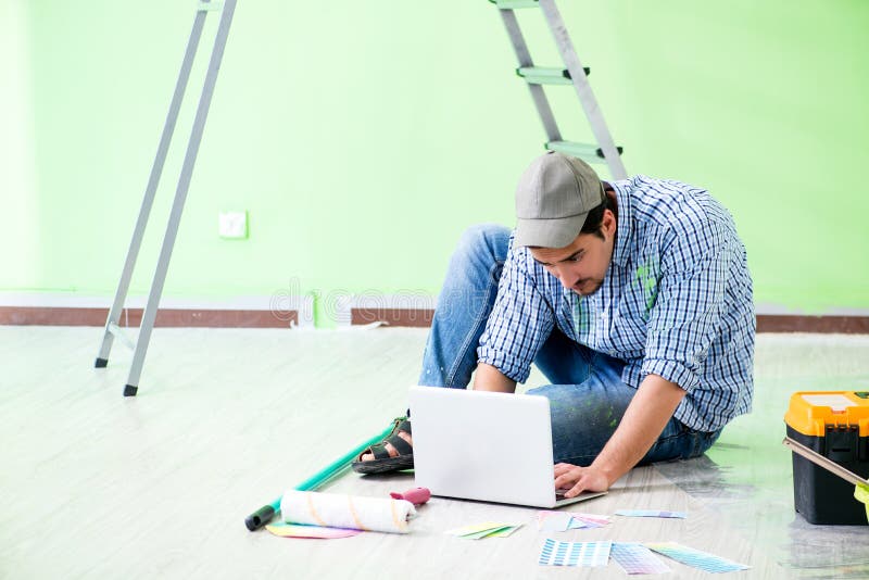 The Young Man Doing Home Renovation Stock Image - Image of online ...