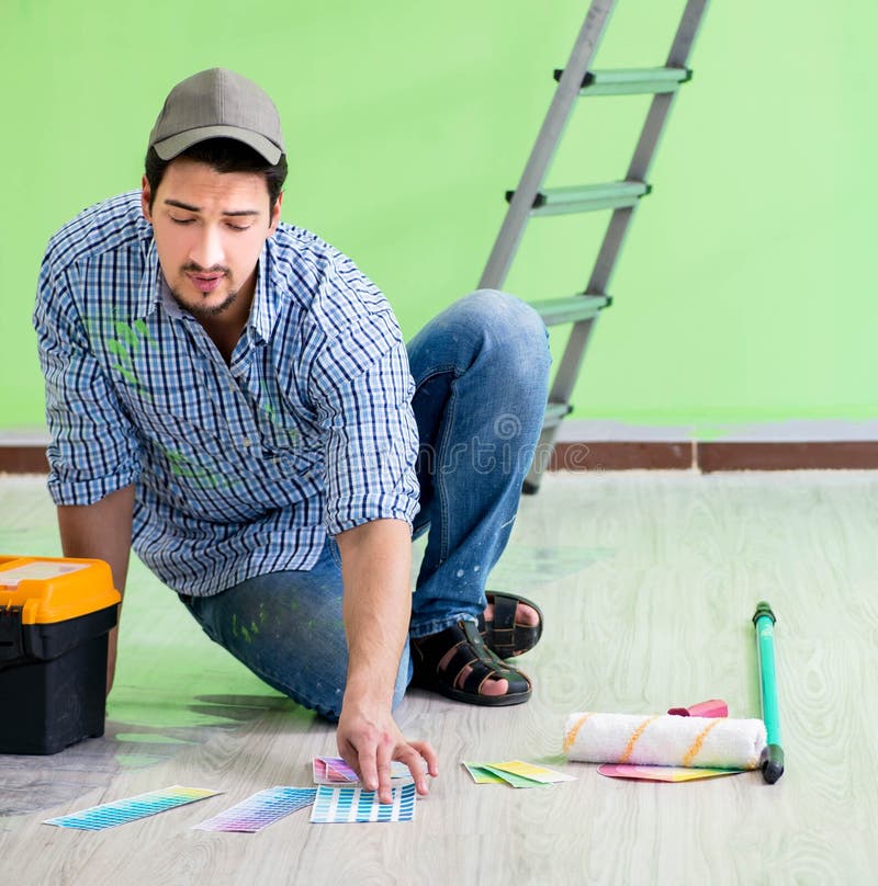 Young Man Doing Home Renovation Stock Photo - Image of painting ...