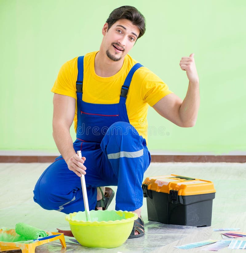 Young Man Doing Home Renovation Stock Photo - Image of presenting ...