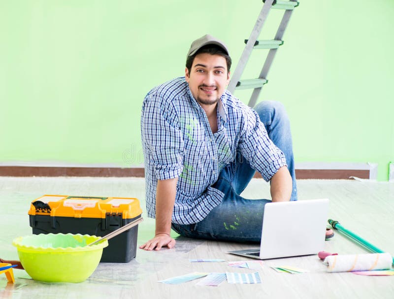Young Man Doing Home Renovation Stock Photo - Image of decorator ...