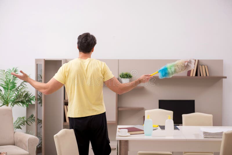 Young Man Doing Housework Indoors Stock Image - Image of housework ...