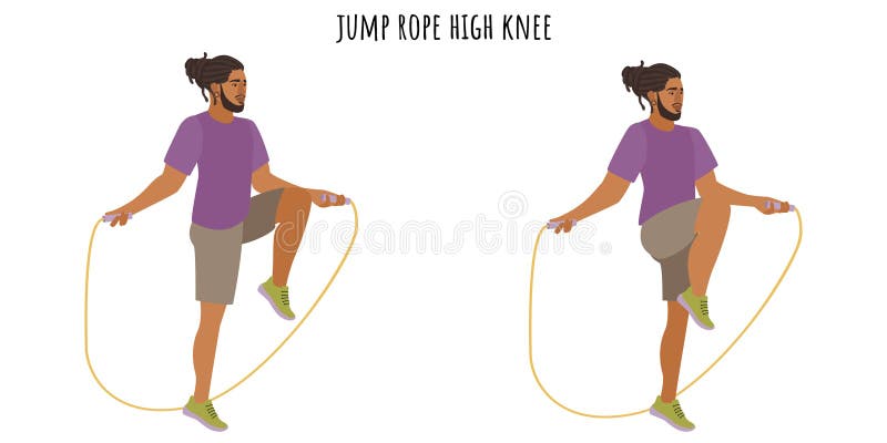 Young Man Doing Jump Rope High Knee Exercise Stock Illustration ...
