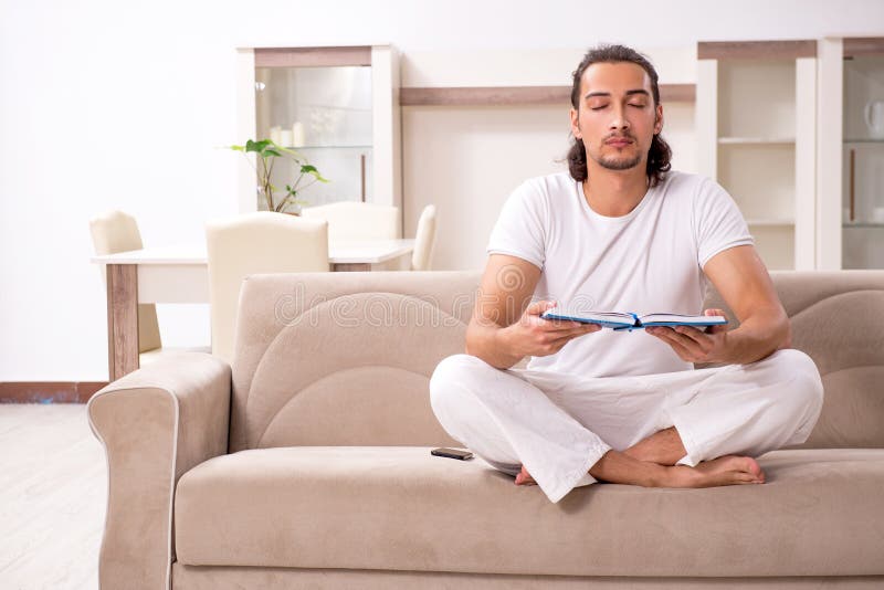 Young Man Doing Physical Exercises at Home Stock Image - Image of ...