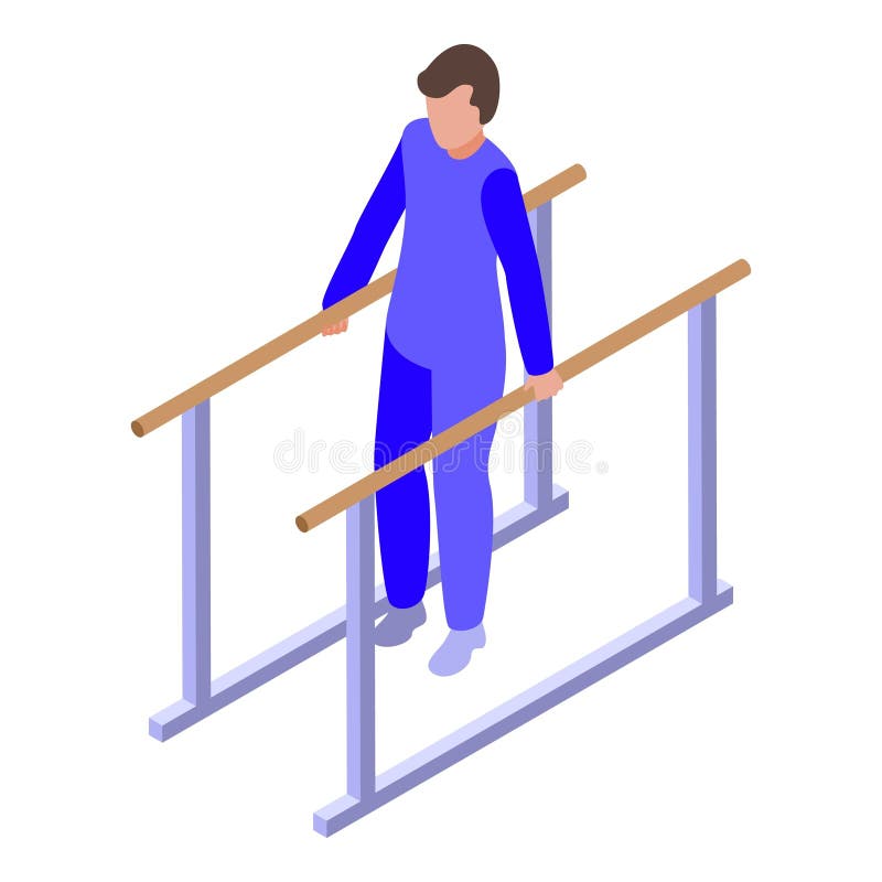 Young Man Doing Rehabilitation Exercises Walking on Parallel Bars Stock ...