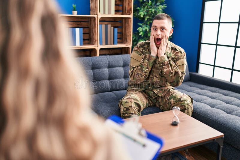 Young Man Doing Therapy after War Afraid and Shocked, Surprise and ...