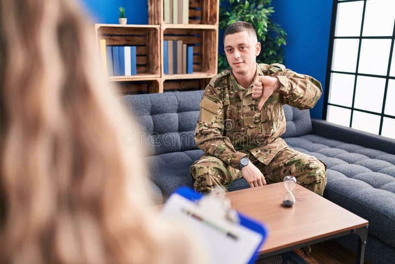 Young Man Doing Therapy after War Looking Unhappy and Angry Showing ...