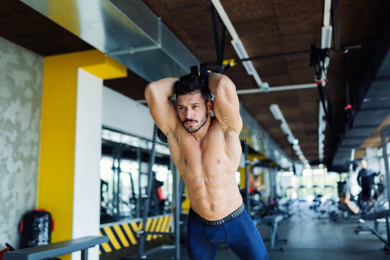Young Man Doing Trx Exercise in Gym Stock Image - Image of masculinity ...