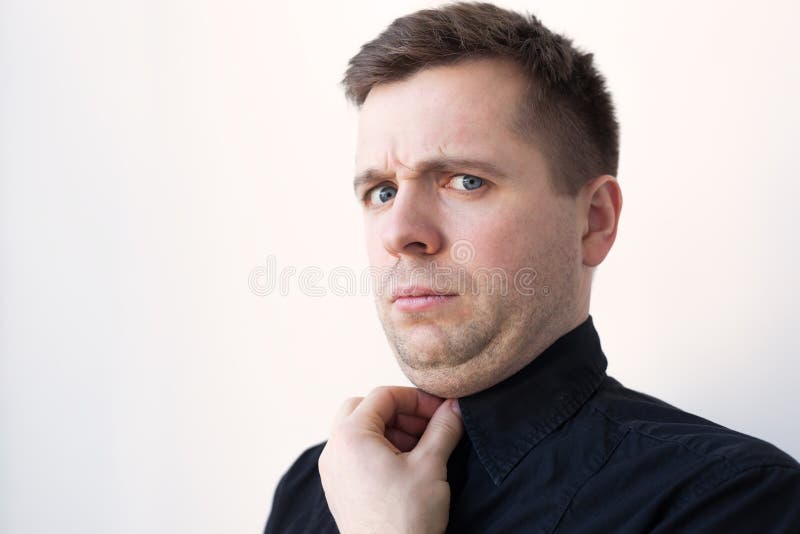 Young Man with a Double Chin in Black T-shirt. Stock Image - Image of ...