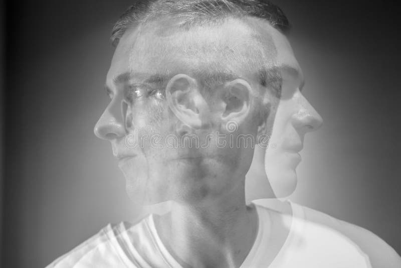 Young Man with Double Exposure Effect in Black and White Stock Photo ...